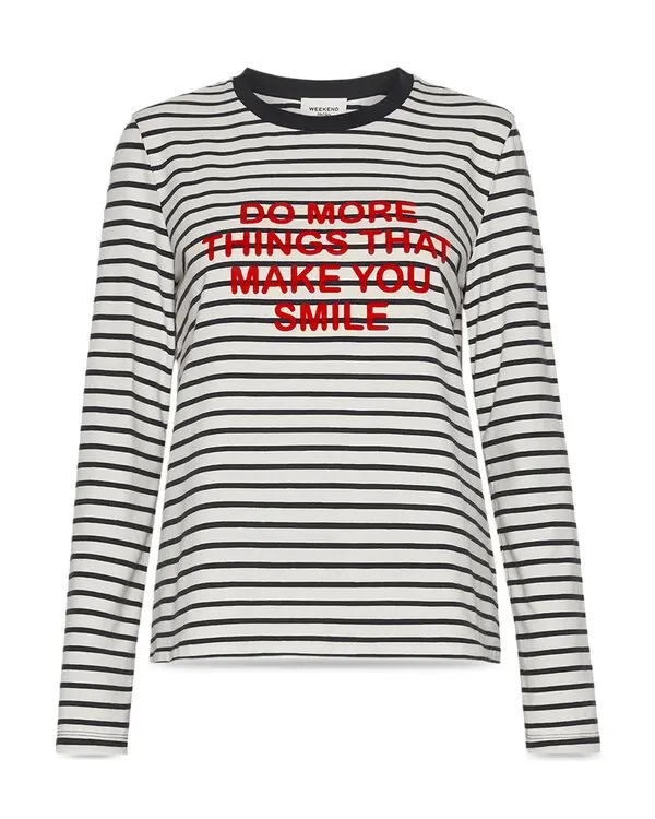 Max Mara Striped Slogan Long Sleeve Tee