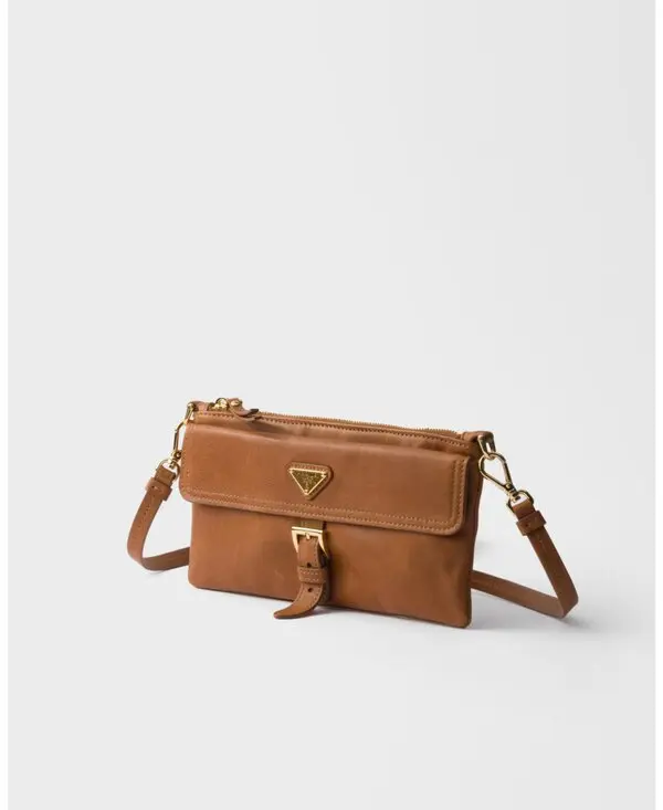 Prada Printed Saffiano Leather Wallet With Shoulder Strap