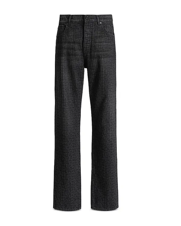 Balmain Monogram Pattern Loose Fit Cotton Jeans