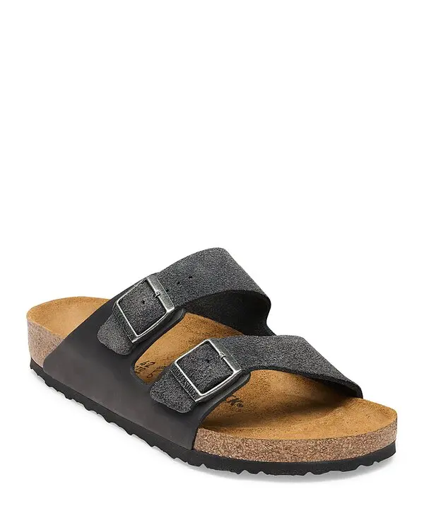 BIRKENSTOCK Arizona Mixed Leather Sandals - Charcoal