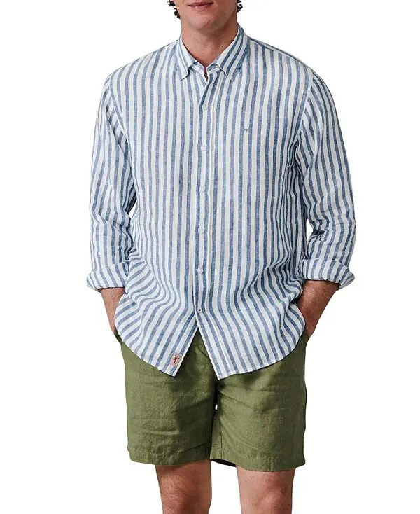 Aubin Worlaby Linen Long Sleeve Shirt - Blue Stripe