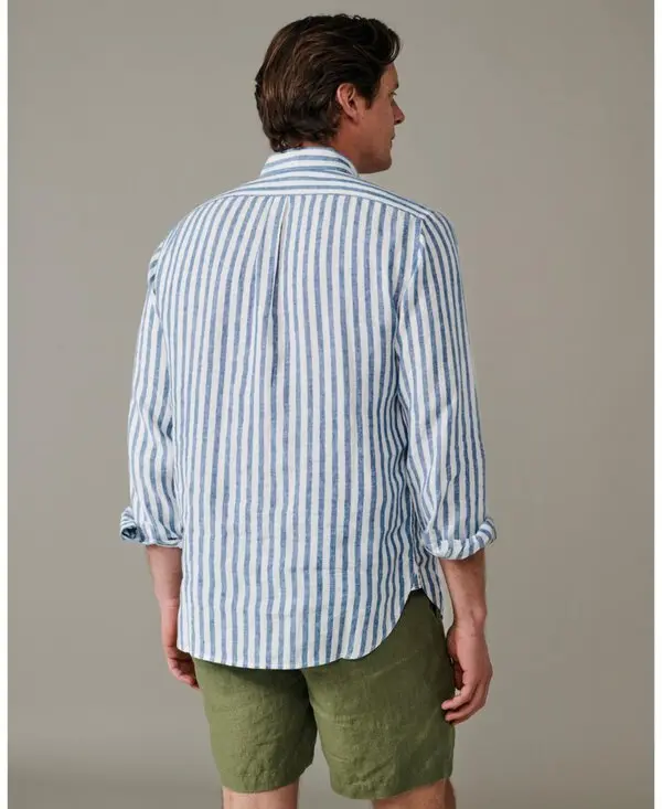 Aubin Worlaby Linen Long Sleeve Shirt - Blue Stripe
