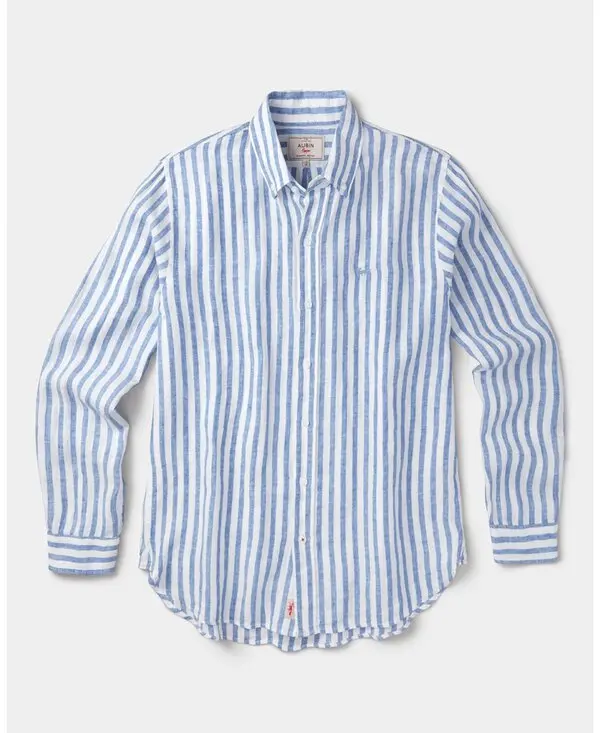 Aubin Worlaby Linen Long Sleeve Shirt - Blue Stripe