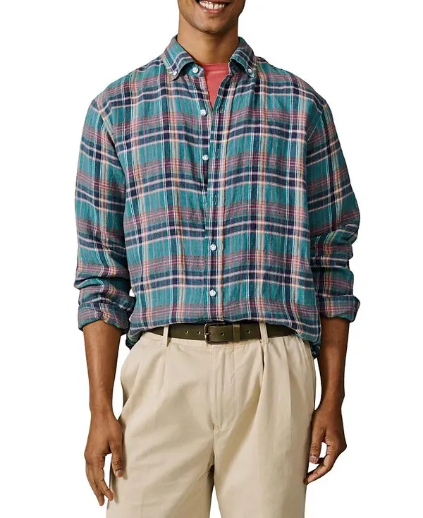 Aubin Croyland Madras Button-down Linen Shirt - Green Check