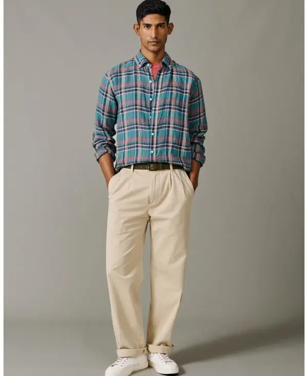 Aubin Croyland Madras Button-down Linen Shirt - Green Check