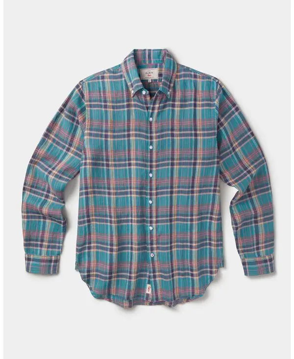 Aubin Croyland Madras Button-down Linen Shirt - Green Check
