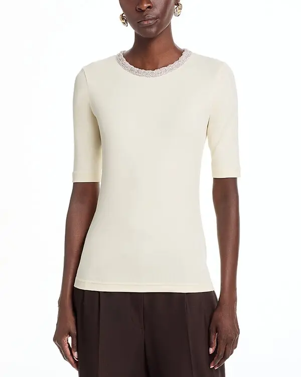 Fabiana Filippi Ribbed Cotton Stretch Top With Embellished Neckline - Beige