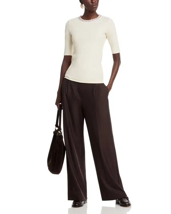 Fabiana Filippi Ribbed Cotton Stretch Top With Embellished Neckline