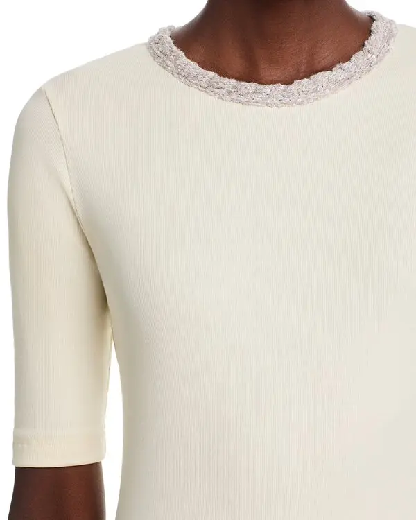 Fabiana Filippi Ribbed Cotton Stretch Top With Embellished Neckline