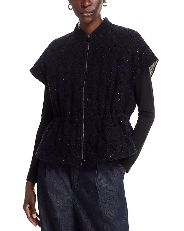 Fabiana Filippi Diamond Quilted Sequin Platinum Oversize Vest
