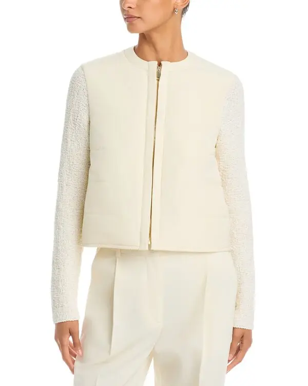Fabiana Filippi Cropped Tweed Bomber Jacket - Off White