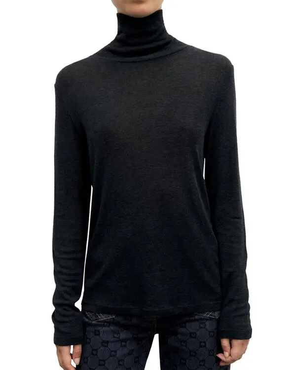 Gerard Darel Reine Short Sleeve Merino Wool Sweater - Charcoal