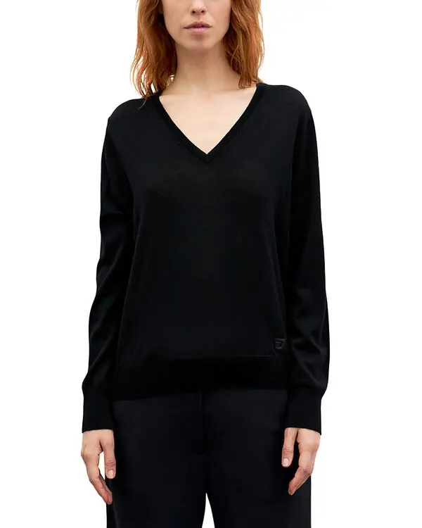 Gerard Darel Rachel Merino Wool V Neck Sweater - Black