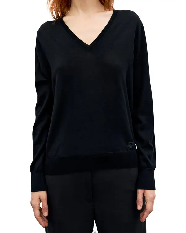 Gerard Darel Rachel Merino Wool V Neck Sweater - Black