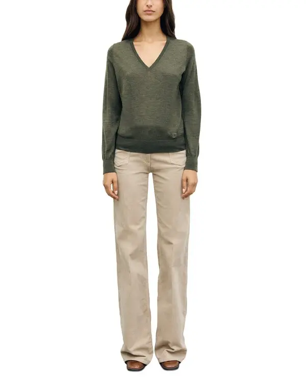 Gerard Darel Merino Wool V-neck Sweater - Green