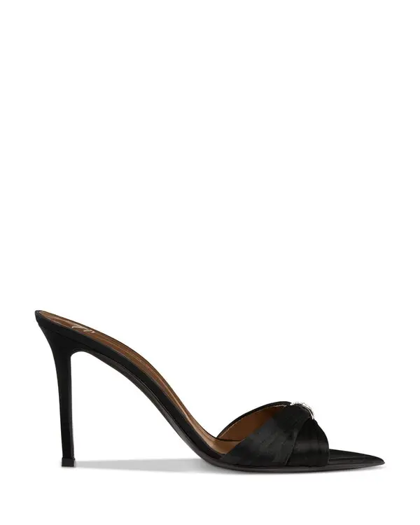 GIUSEPPE ZANOTTI Black Satin Slide Sandals With Crystal Embellishment - Nero