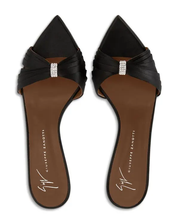 GIUSEPPE ZANOTTI Black Satin Slide Sandals With Crystal Embellishment - Nero