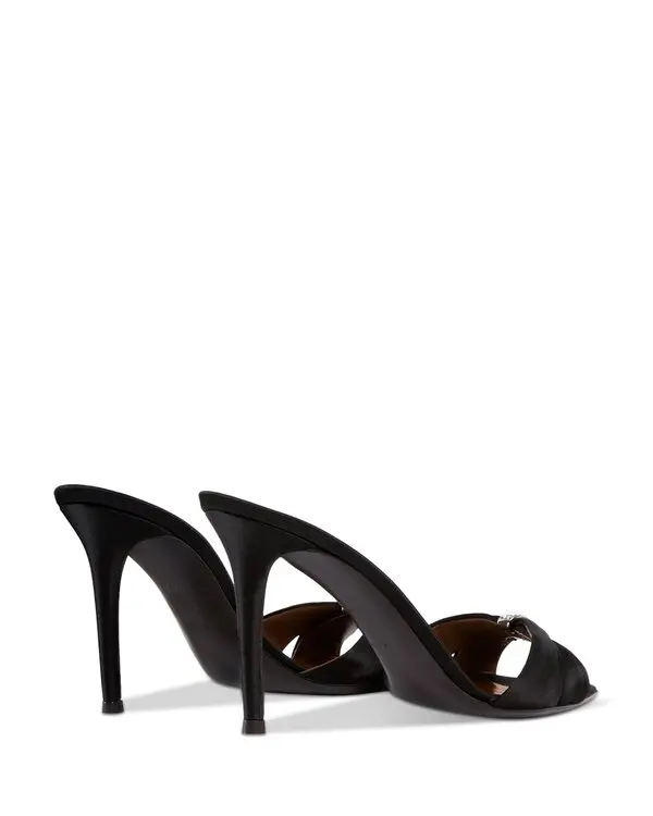 GIUSEPPE ZANOTTI Black Satin Slide Sandals With Crystal Embellishment - Nero