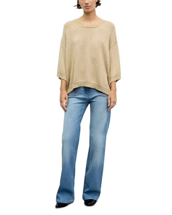 Gerard Darel Roella Metallic Three Quarter Sleeve Sweater - Gold