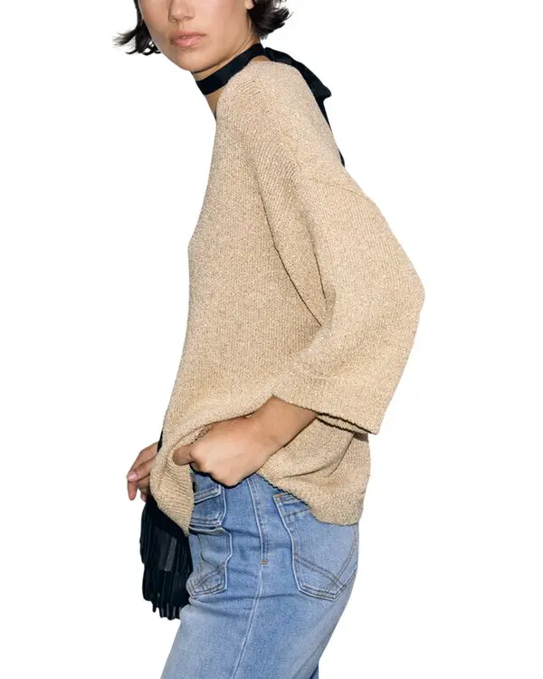 Gerard Darel Roella Metallic Three Quarter Sleeve Sweater - Gold