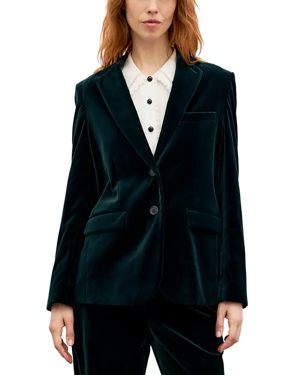 Gerard Darel Jyna Velvet Two Button Notch Collar Jacket - Green