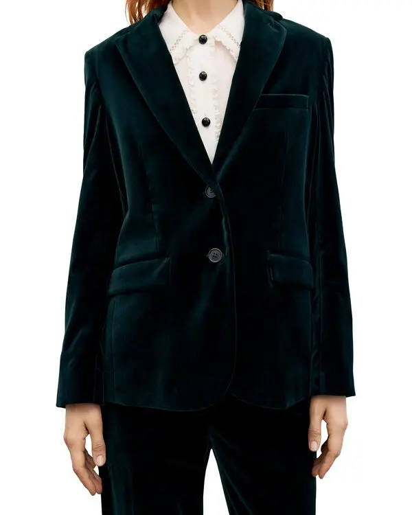 Gerard Darel Jyna Velvet Two Button Notch Collar Jacket - Green