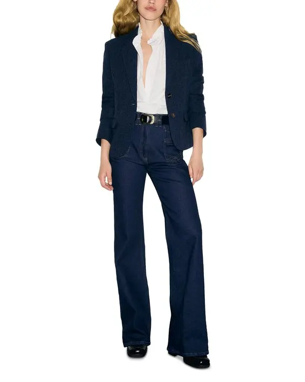 Gerard Darel Juliet Herringbone Two Button Notch Collar Jacket - Navy