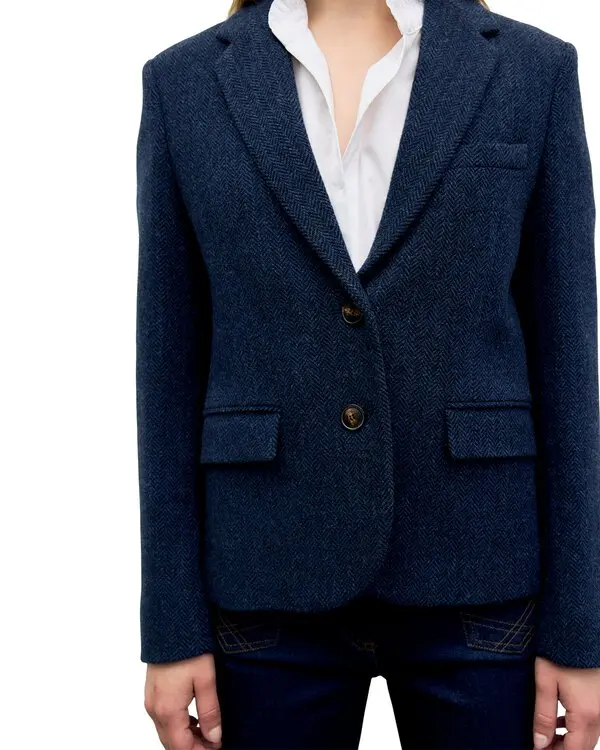 Gerard Darel Juliet Herringbone Two Button Notch Collar Jacket - Navy