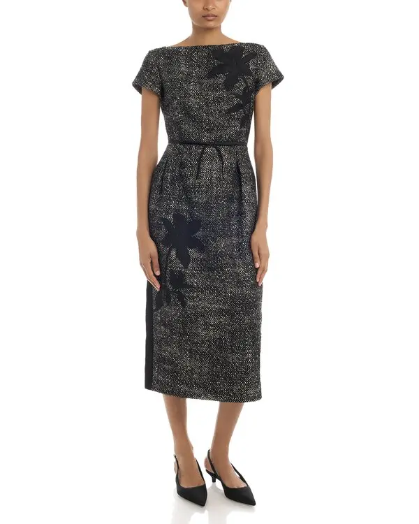Erdem Salt & Pepper Mixed Media Short Sleeve Midi Dress