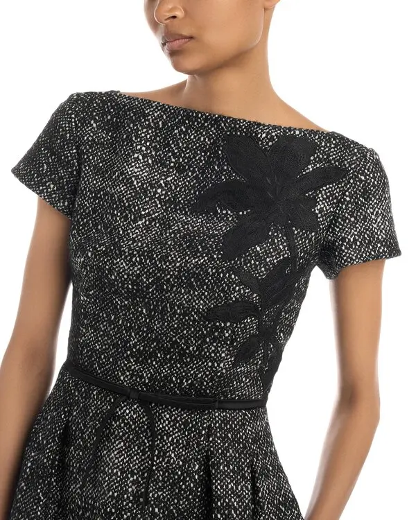 Erdem Salt & Pepper Mixed Media Short Sleeve Midi Dress