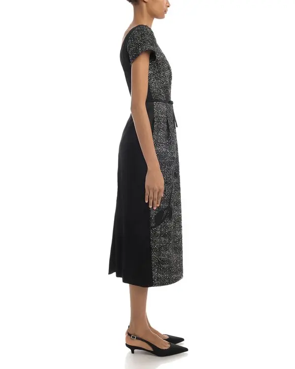 Erdem Salt & Pepper Mixed Media Short Sleeve Midi Dress