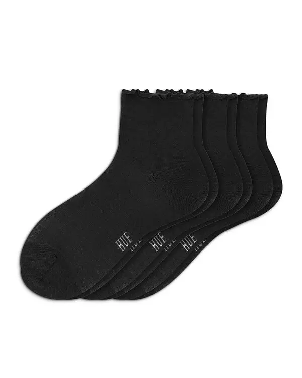 Hue Ruffle Edge Ankle Socks Pack Of 3 - Black
