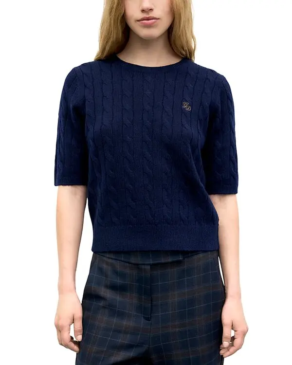 Gerard Darel Raisa Cable Knit Short Sleeve Sweater