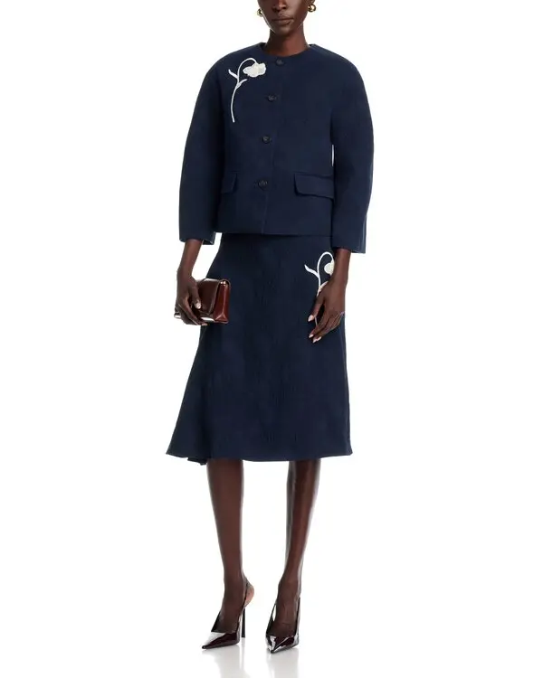 Erdem Flower Jacquard Drape Midi Skirt