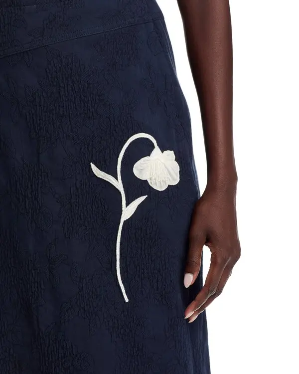 Erdem Flower Jacquard Drape Midi Skirt