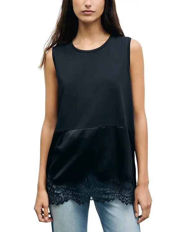 Gerard Darel Baia Mixed Media Sleeveless Top - Black