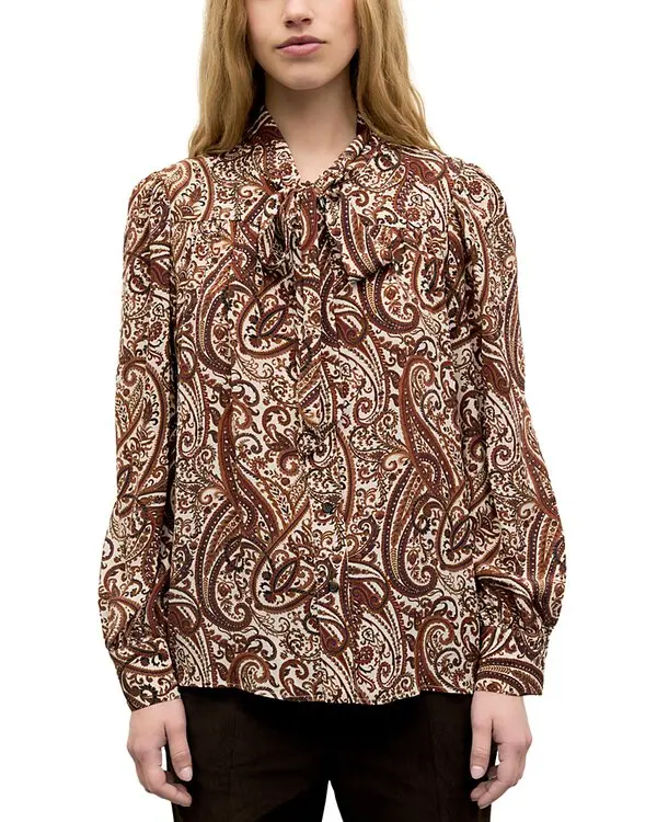 Gerard Darel Printed Tie Neck Blouse