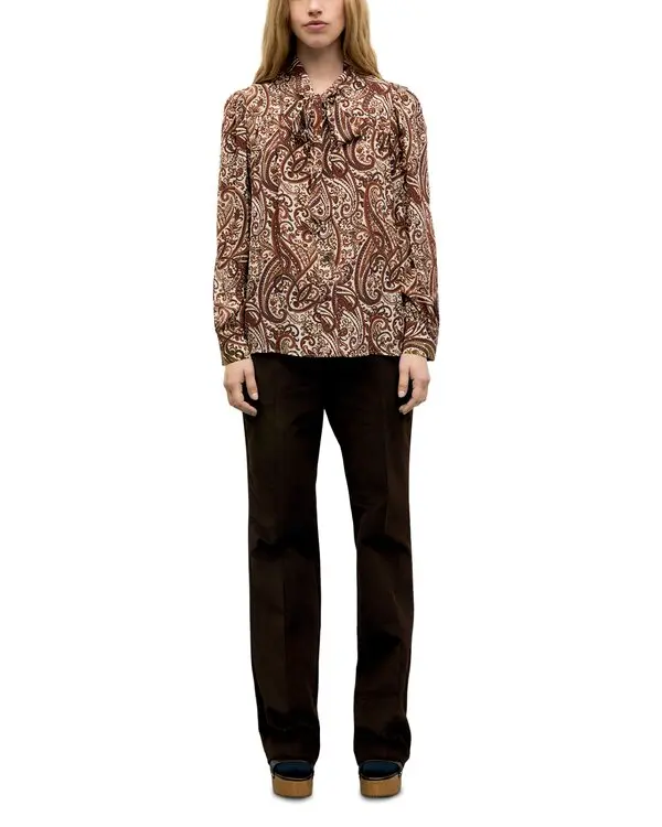 Gerard Darel Printed Tie Neck Blouse