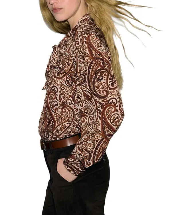 Gerard Darel Printed Tie Neck Blouse
