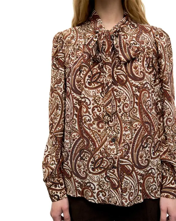 Gerard Darel Printed Tie Neck Blouse
