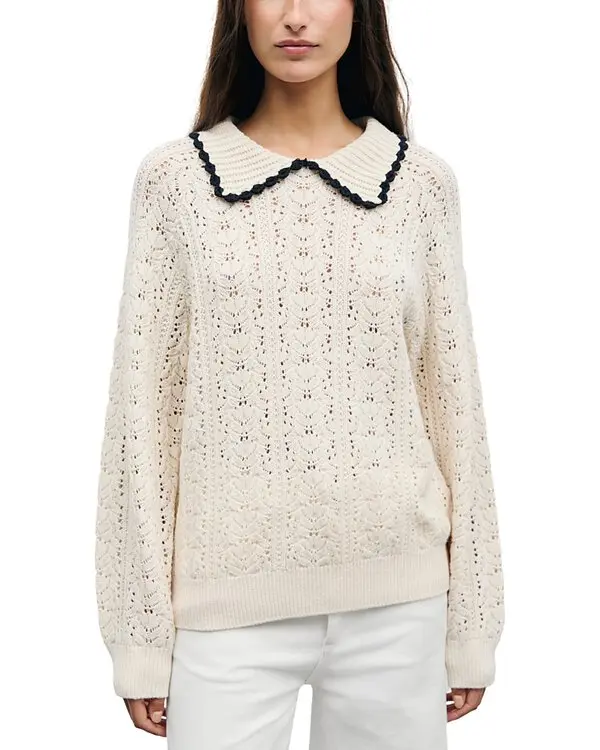 Gerard Darel Roca Open Knit Sweater With Peter Pan Collar