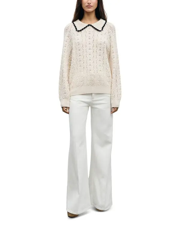 Gerard Darel Roca Open Knit Sweater With Peter Pan Collar