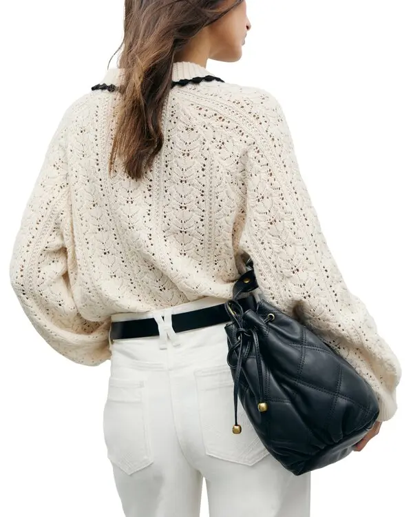 Gerard Darel Roca Open Knit Sweater With Peter Pan Collar