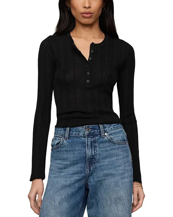 Z Supply Rowena Fine Knit Henley Sweater - Black