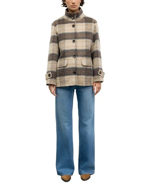 Gerard Darel Ally Plaid Wool Blend Button Front Coat