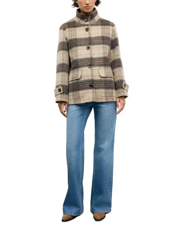 Gerard Darel Ally Plaid Wool Blend Button Front Coat