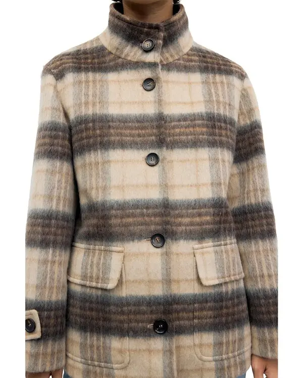 Gerard Darel Ally Plaid Wool Blend Button Front Coat