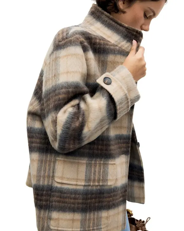 Gerard Darel Ally Plaid Wool Blend Button Front Coat