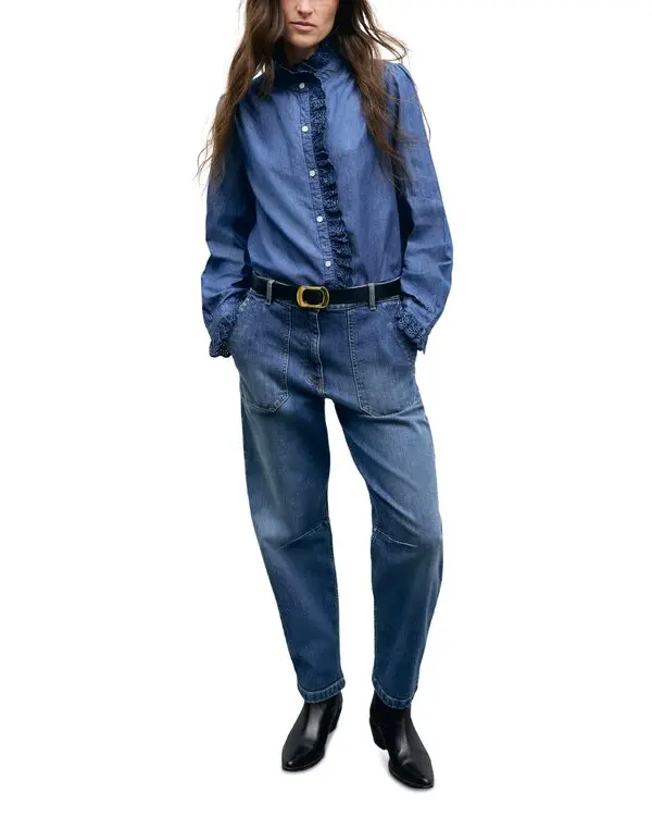 Gerard Darel Cotton Eyelet Ruffle Blouse
