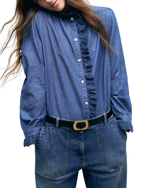 Gerard Darel Cotton Eyelet Ruffle Blouse